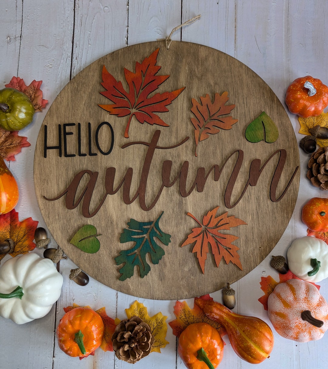 Wooden Autumn Door Sign – Rustic Fall Wall Decor, Round Hanging Welcome ...