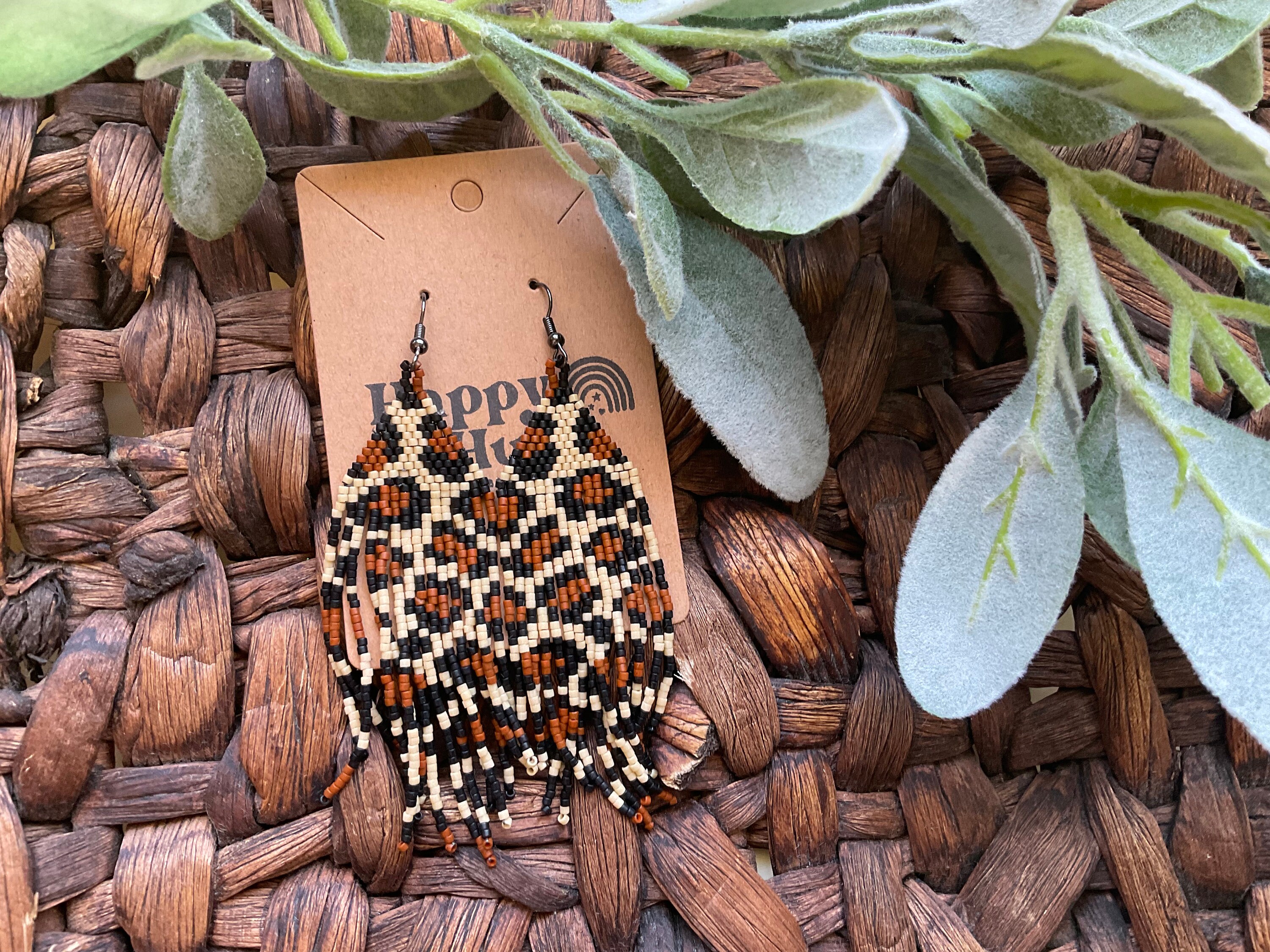 Leopard Seed Bead Fringe Earrings - Etsy