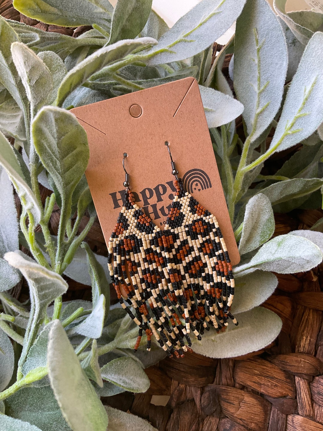 Leopard Seed Bead Fringe Earrings - Etsy