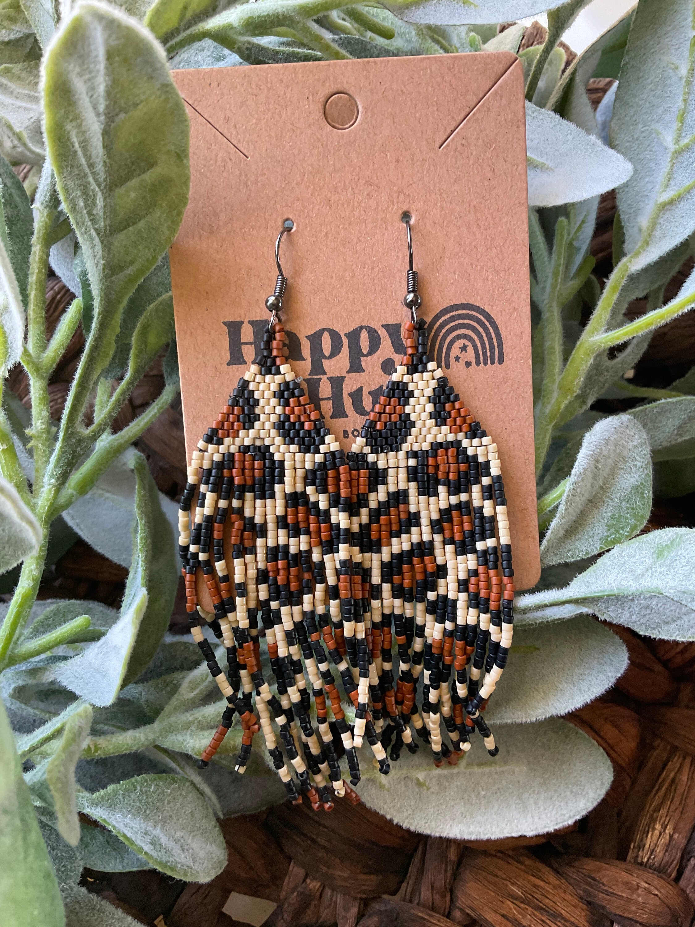 Leopard Seed Bead Fringe Earrings - Etsy