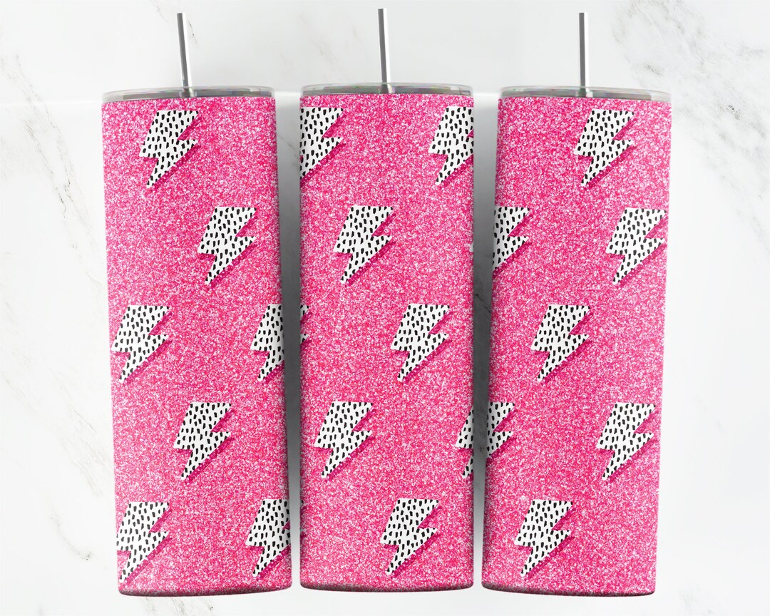 Glitter Peppy Pink Lightning Bolt Sublimation, Tumbler Sublimation Wrap ...