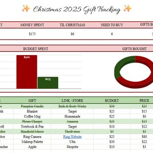 Digital Google Sheets and Microsoft Excel Christmas Gift Shopping ...