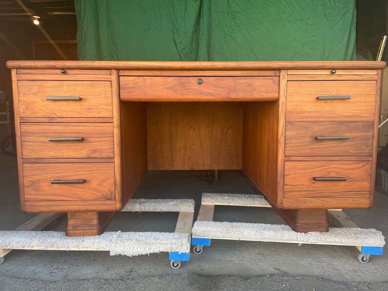 Vintage Walnut Executive Desk - Etsy