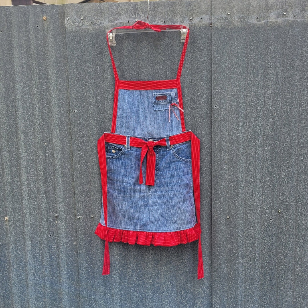 Youth Denim & Red Polka Dot Apron - Etsy