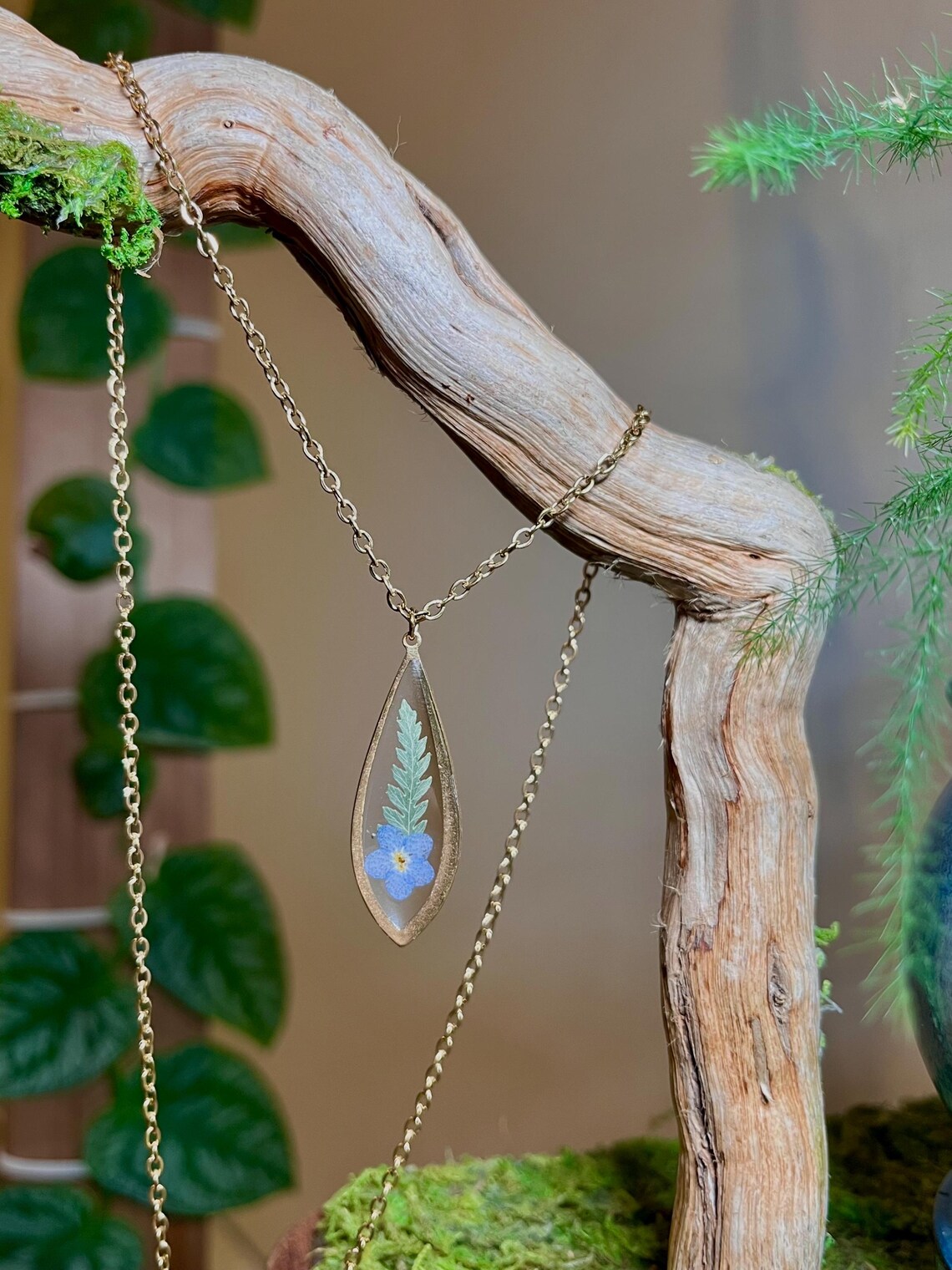 Real Fern & Forget Me Not Flower Necklace - Handmade in Maine - Etsy
