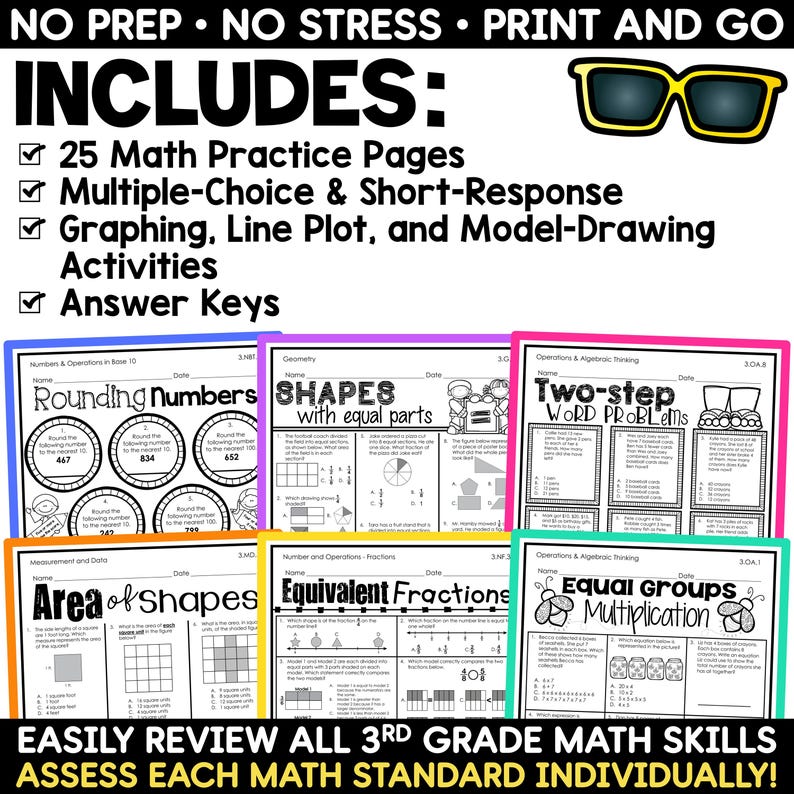 3rd Grade Math Review Summer Math Worksheet, 3rd Grade Math Printable ...