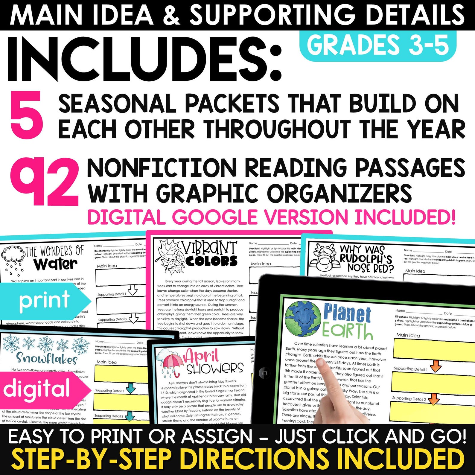 Main Idea and Supporting Details Worksheets Graphic Organizer Central ...