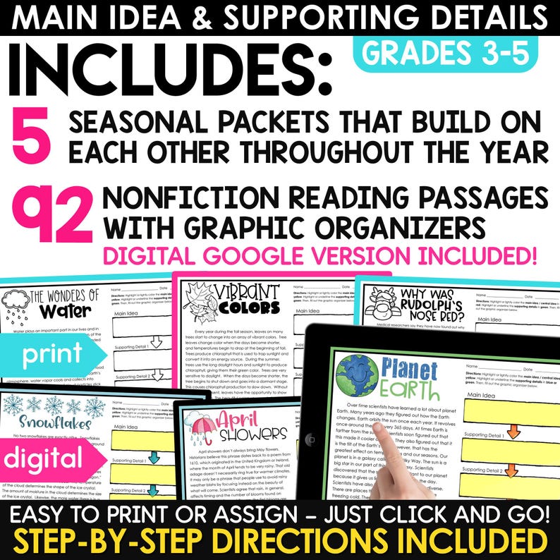 Main Idea and Supporting Details Worksheets Graphic Organizer Central ...