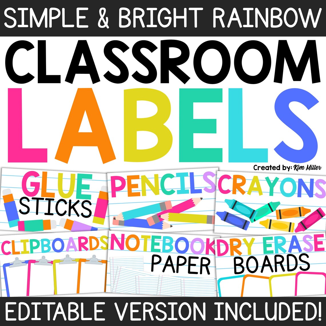 Classroom Supply Labels Bright Decor Rainbow Classroom Decor Classroom ...