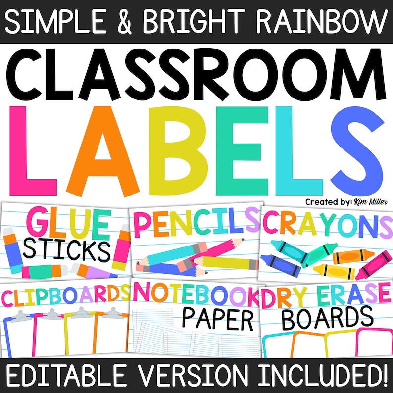 Classroom Supply Labels | Bright Decor Rainbow Classroom Decor ...