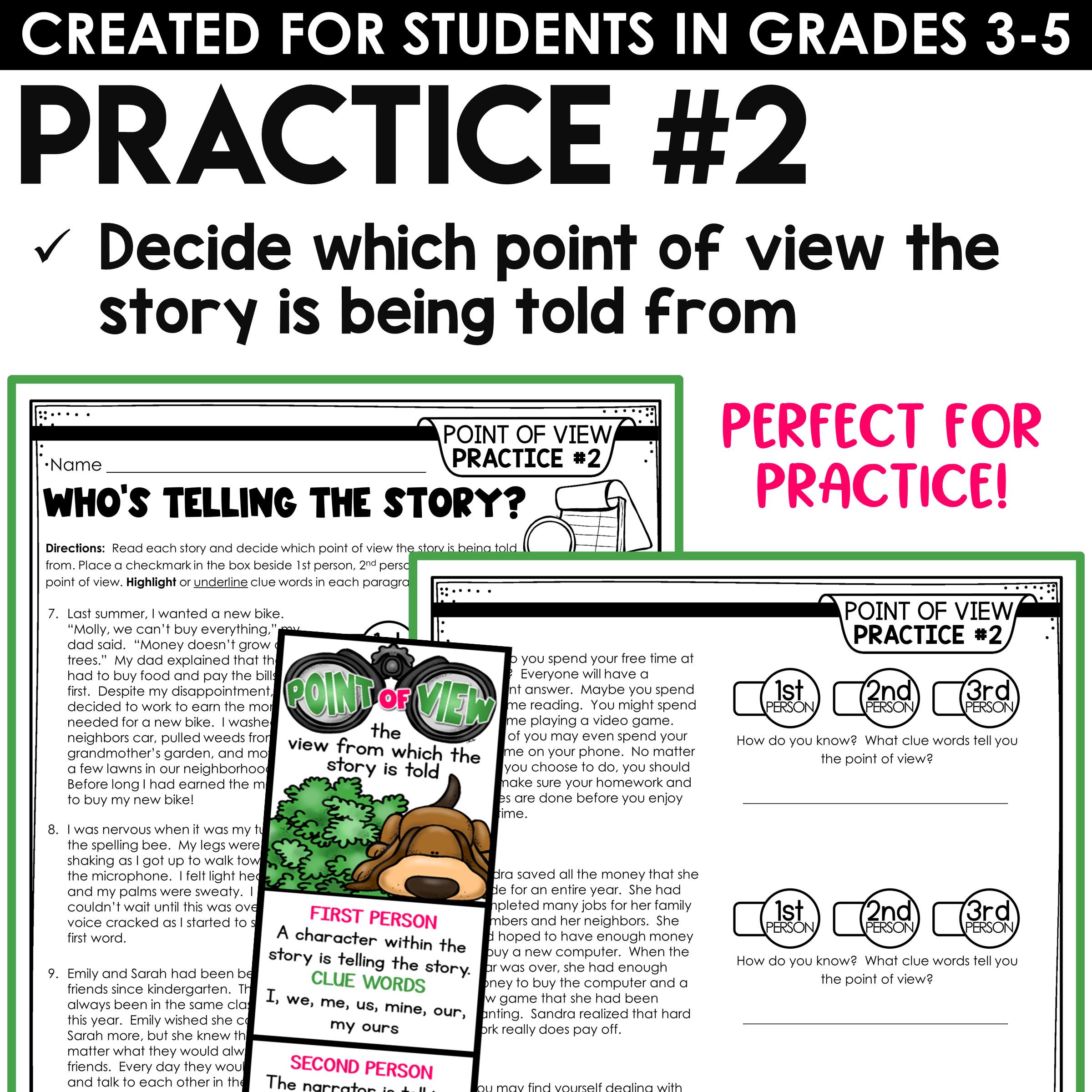 Point of View Anchor Chart, Worksheets, Printables, Short Stories for ...
