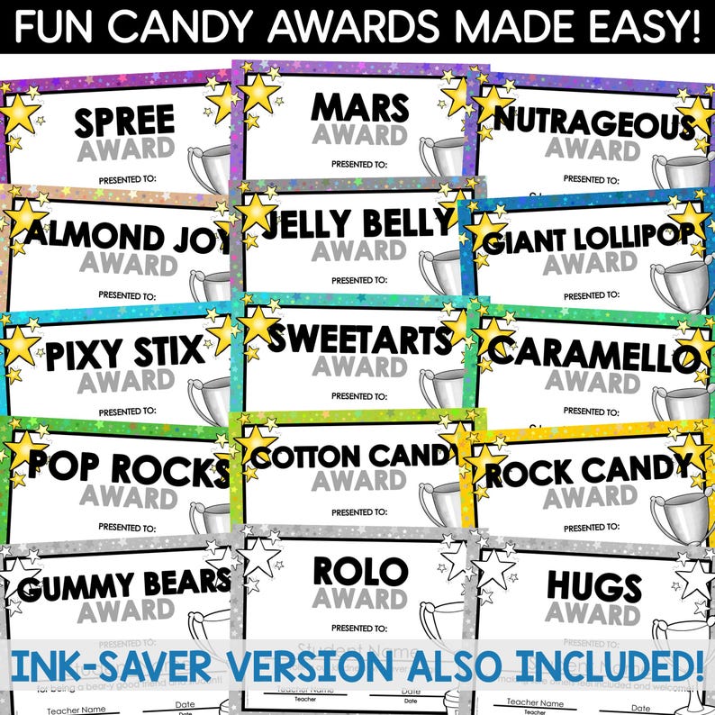 End of Year Candy Awards Ceremony, Editable Candy Bar Awards for ...