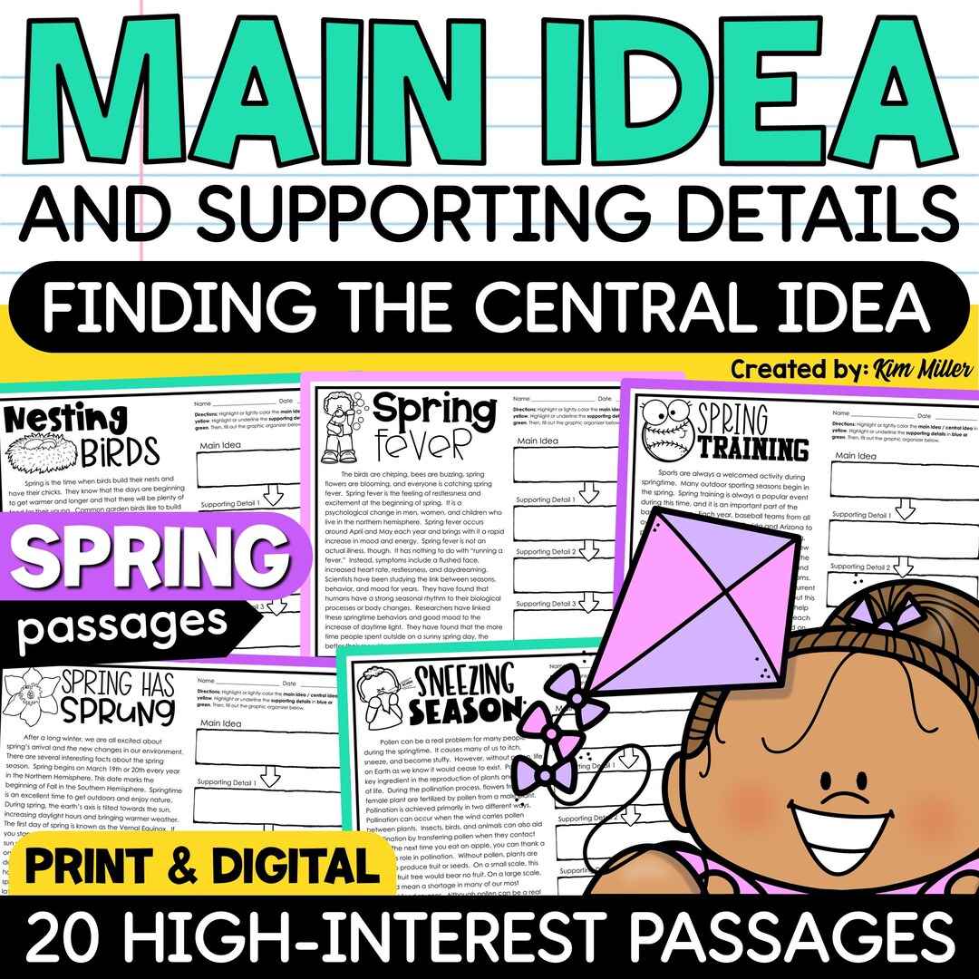 Spring Easter Main Idea Worksheets for 3rd 4th 5th Grade | Teacher ...