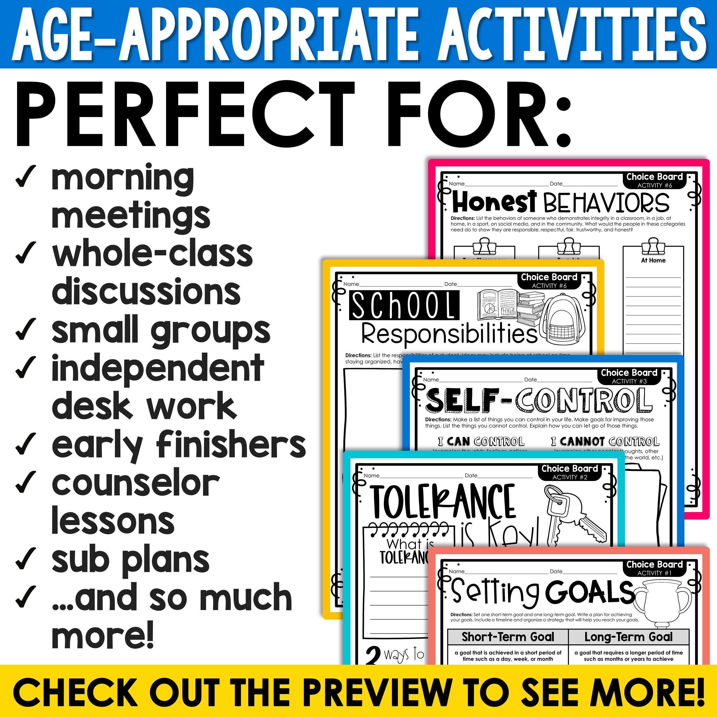 Character Education Social Emotional Learning Activities for Classroom ...