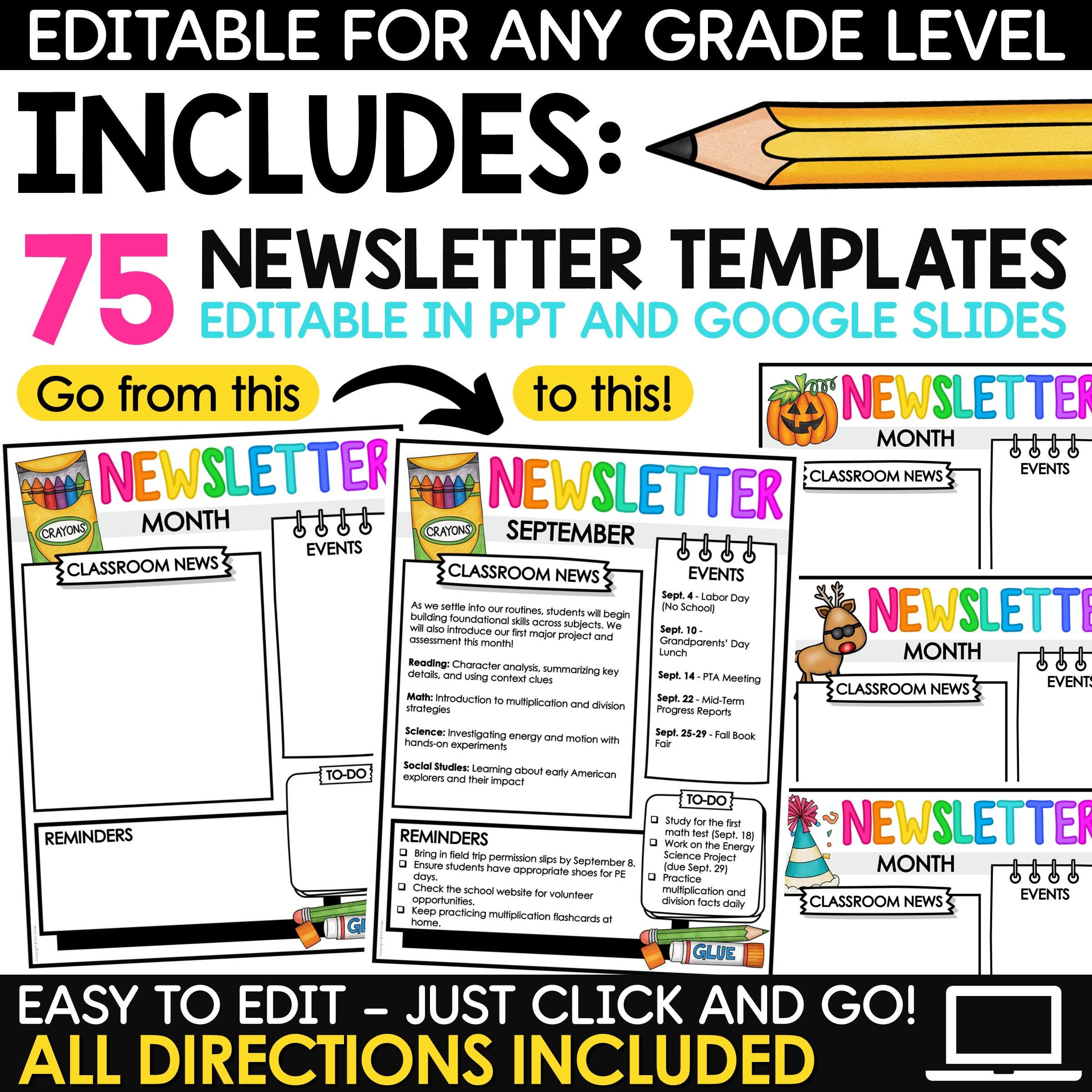 Editable Teacher Newsletter Templates for Parent Communication, School ...