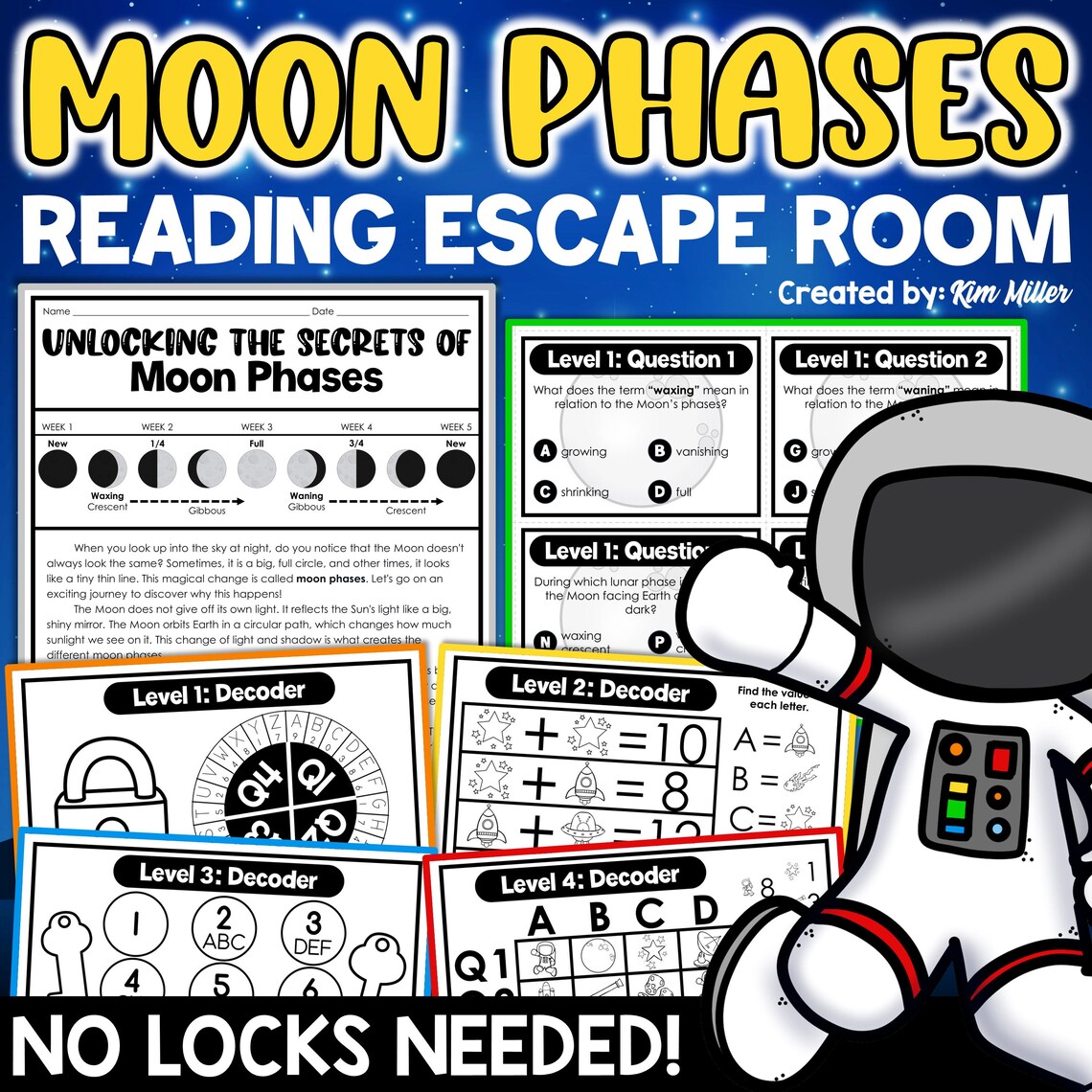 Moon Phases Escape Room Activity, Teaching Phases of the Moon, Science ...