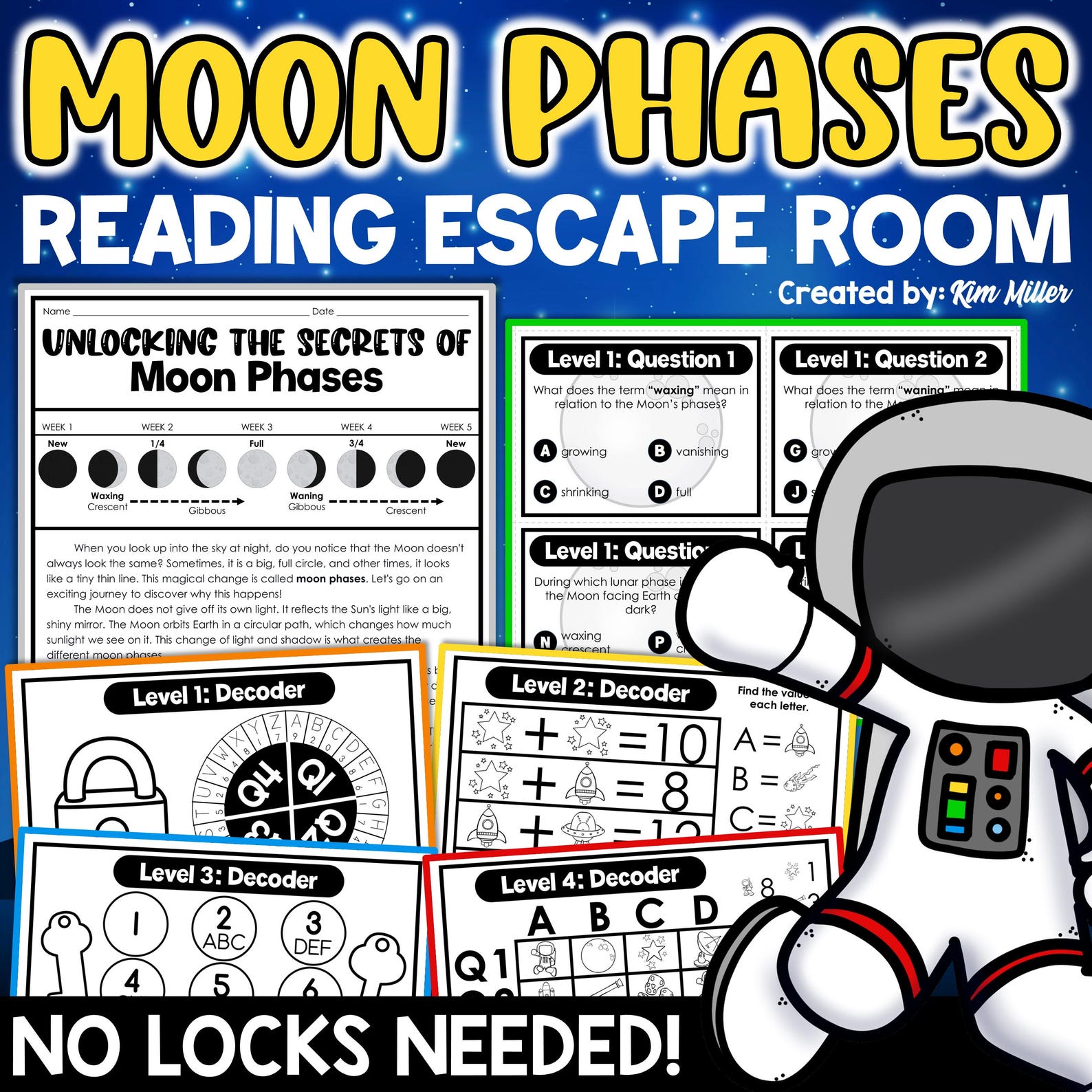 Moon Phases Escape Room Activity, Teaching Phases of the Moon, Science ...