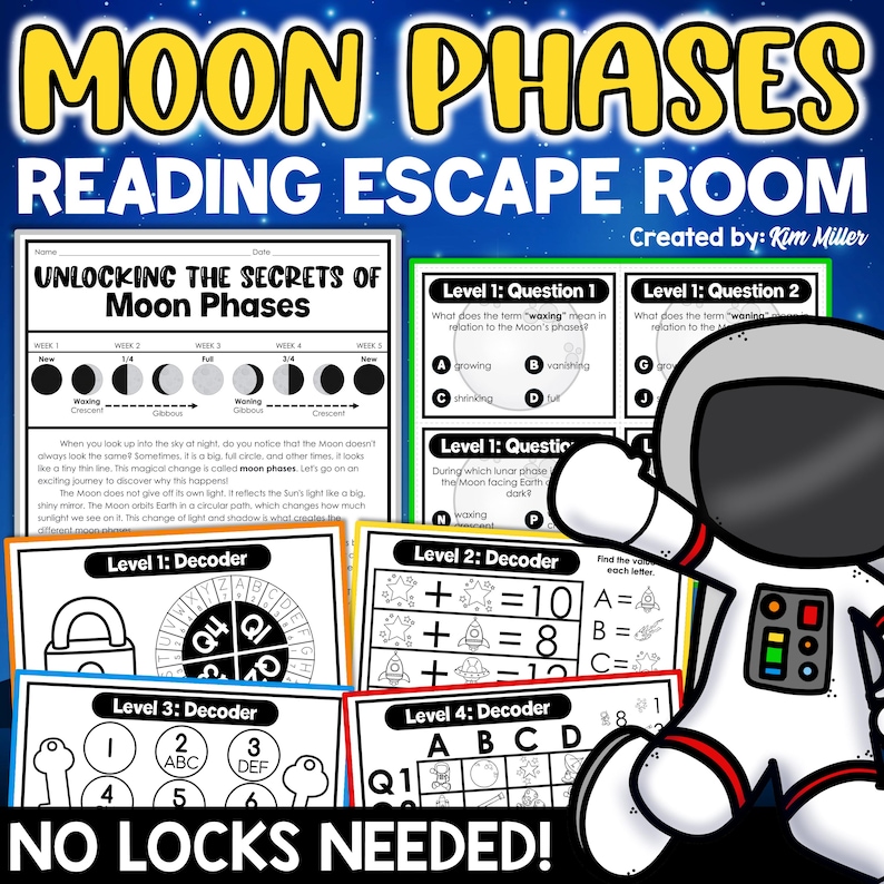 Moon Phases Escape Room Activity, Teaching Phases of the Moon, Science ...