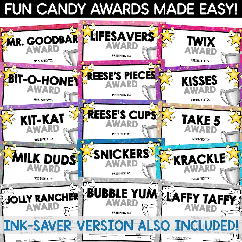 End of Year Candy Awards Ceremony, Editable Candy Bar Awards for ...