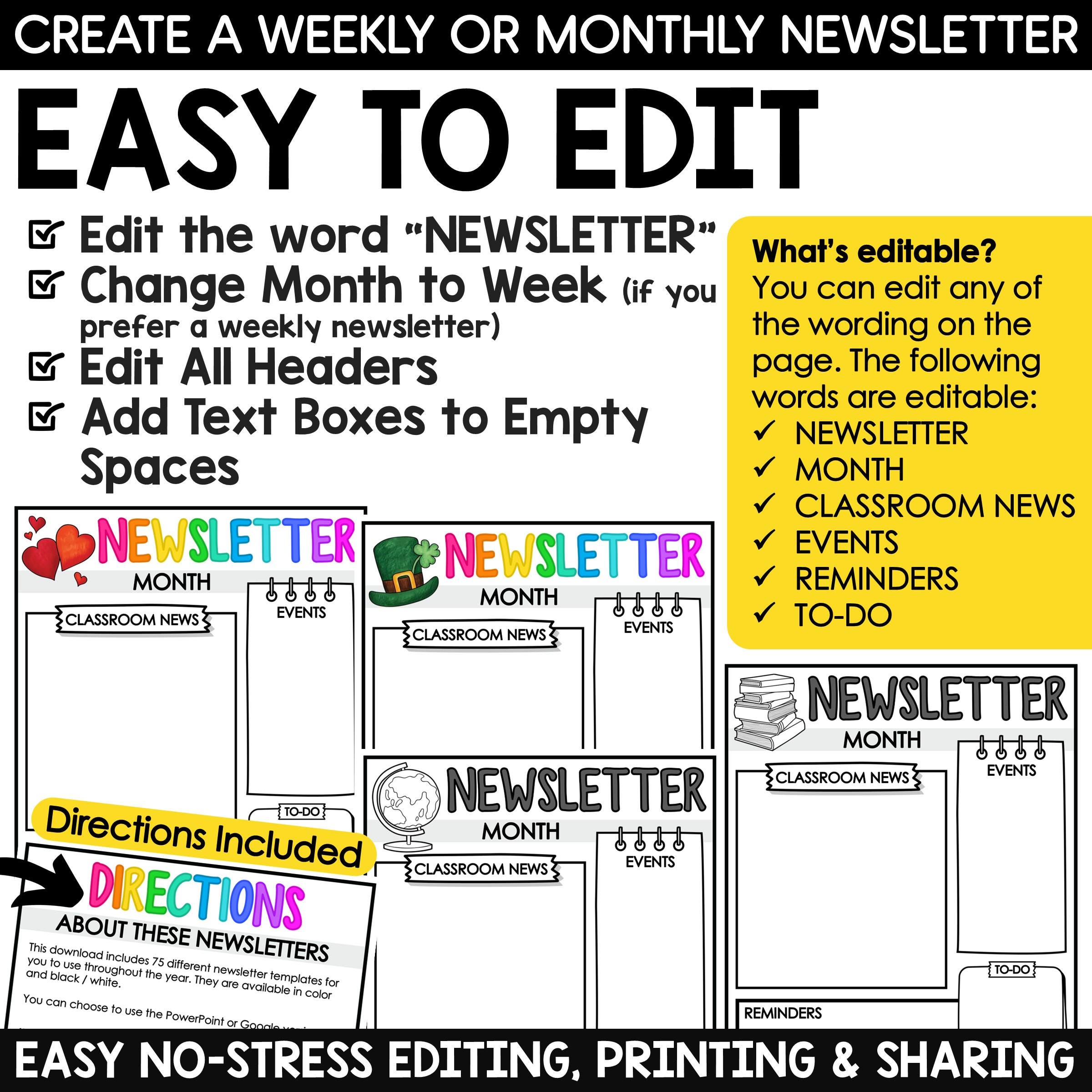 Editable Teacher Newsletter Templates for Parent Communication, School ...