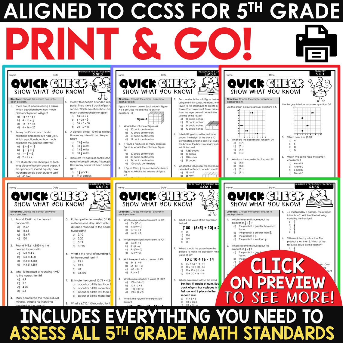 5th Grade Math Worksheet, 5th Grade Math Printable, Fifth Grade Math ...