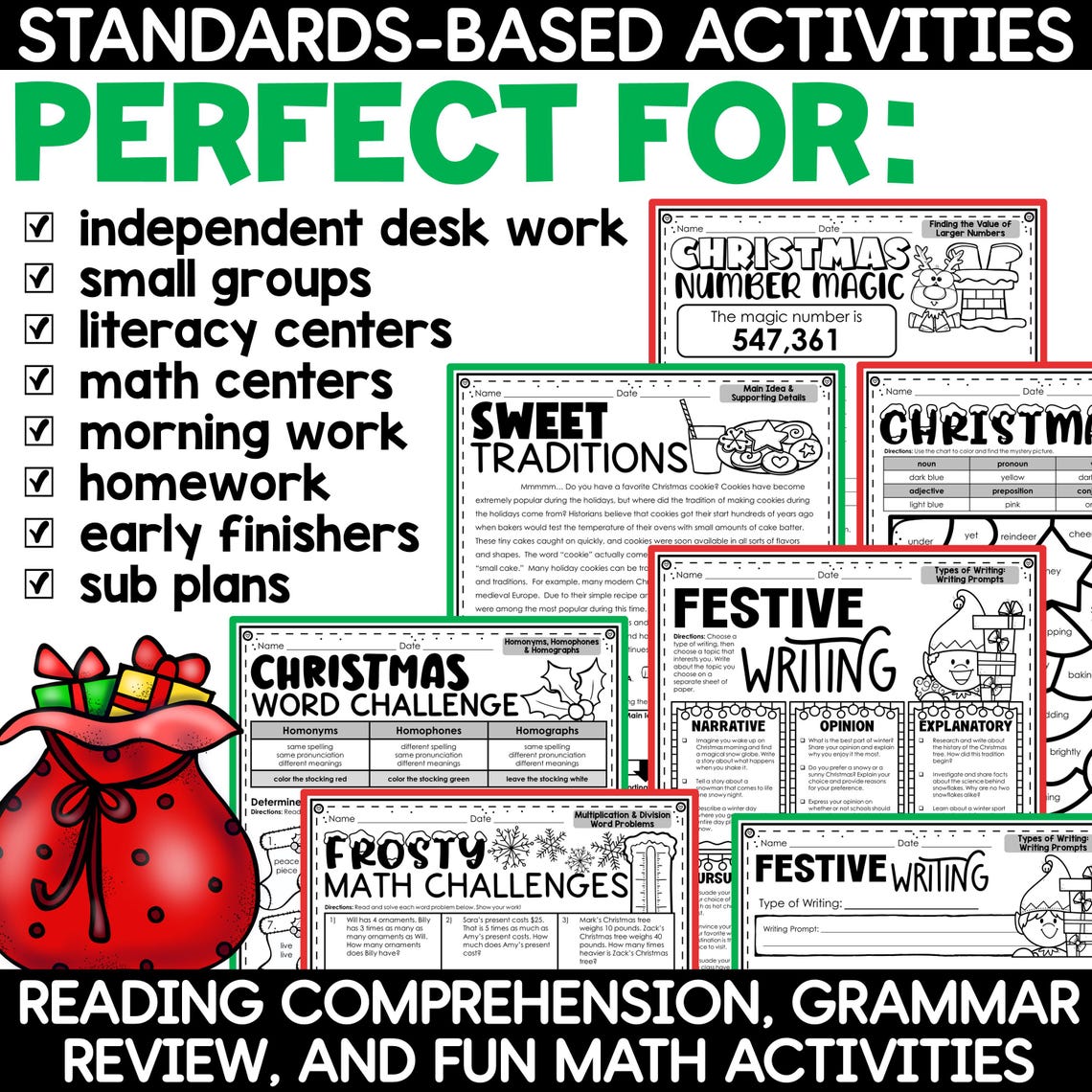 Christmas Activities Math Reading Comprehension Writing Worksheets ...
