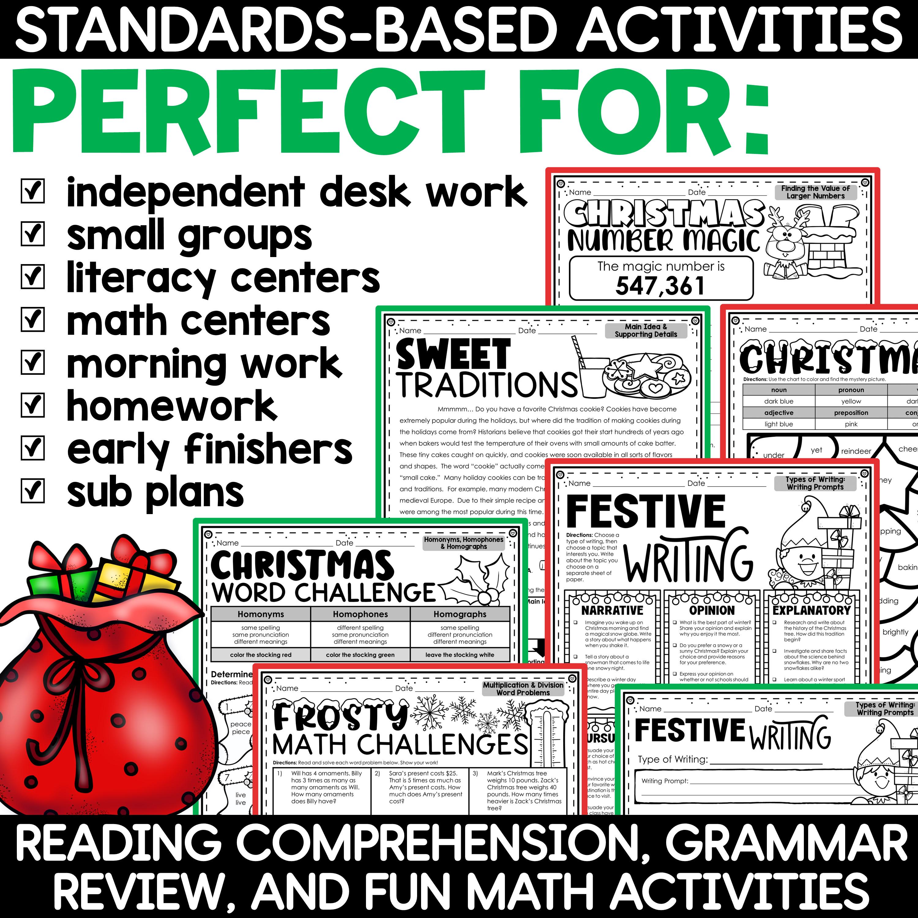 Christmas Activities Math Reading Comprehension Writing Worksheets ...