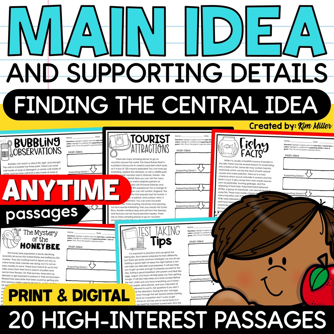Main Idea and Supporting Details Worksheets 3rd, 4th, 5th Grade ...