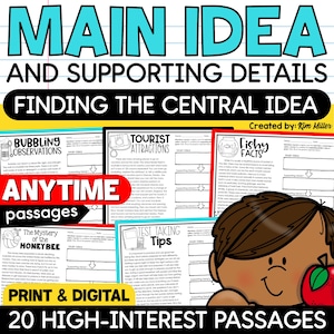Main Idea and Supporting Details Worksheets 3rd, 4th, 5th Grade ...