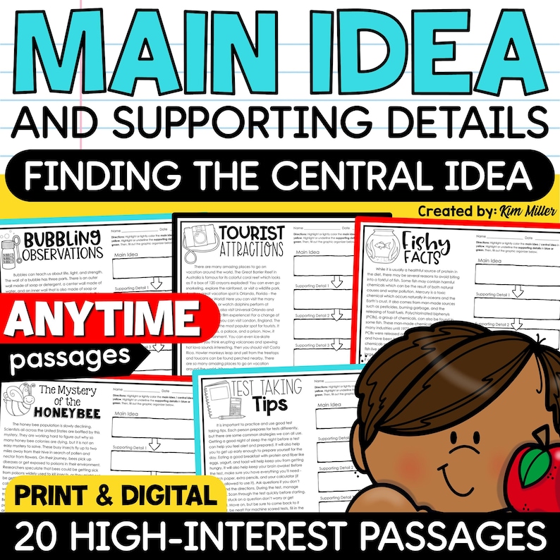 Main Idea and Supporting Details Worksheets 3rd, 4th, 5th Grade ...