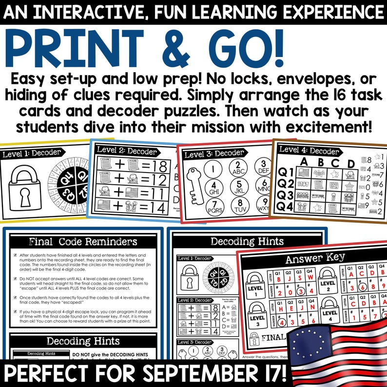 Constitution Day for Kids Escape Room Social Studies Activity, US ...