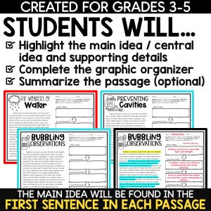 Main Idea and Supporting Details Worksheets 3rd, 4th, 5th Grade ...