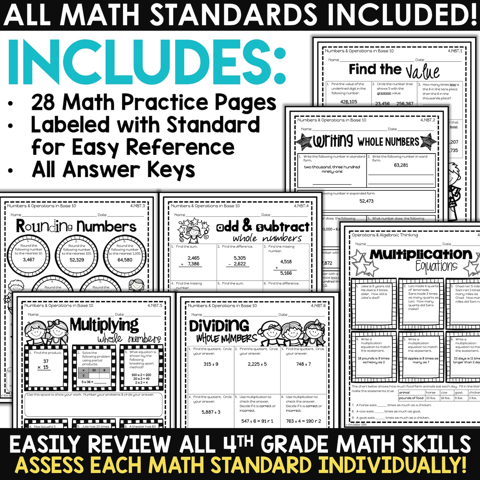 4th Grade Math Review Summer Math Worksheet, 4th Grade Math Printable ...