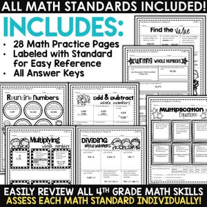4th Grade Math Review Summer Math Worksheet, 4th Grade Math Printable ...