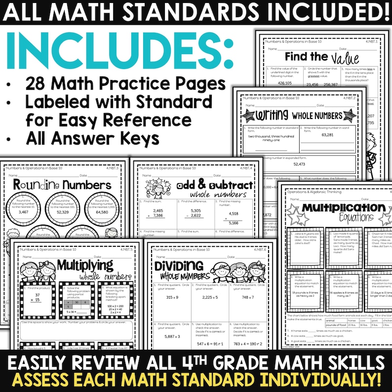 4th Grade Math Review Summer Math Worksheet, 4th Grade Math Printable ...
