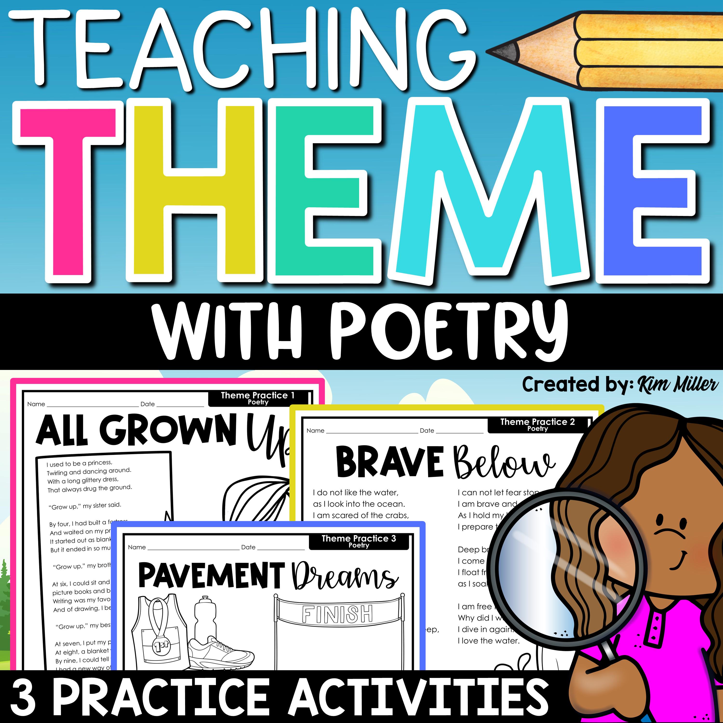 Teaching Theme Worksheets, Poetry for Kids, Finding Theme Graphic ...