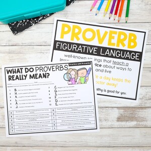 Figurative Language Worksheets & Posters Idioms Adages Proverbs Anchor ...