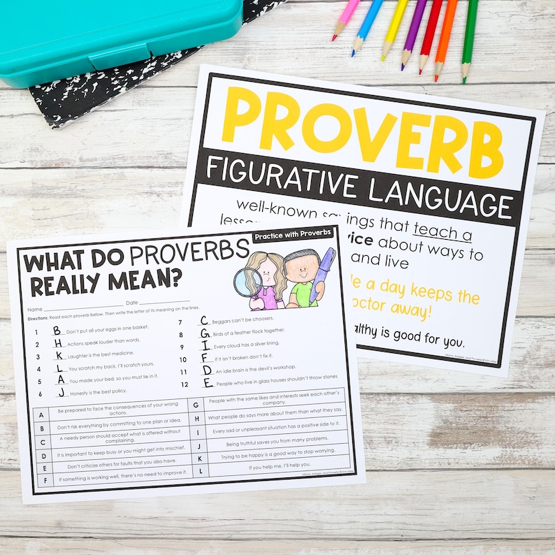 Figurative Language Worksheets & Posters Idioms Adages Proverbs Anchor ...