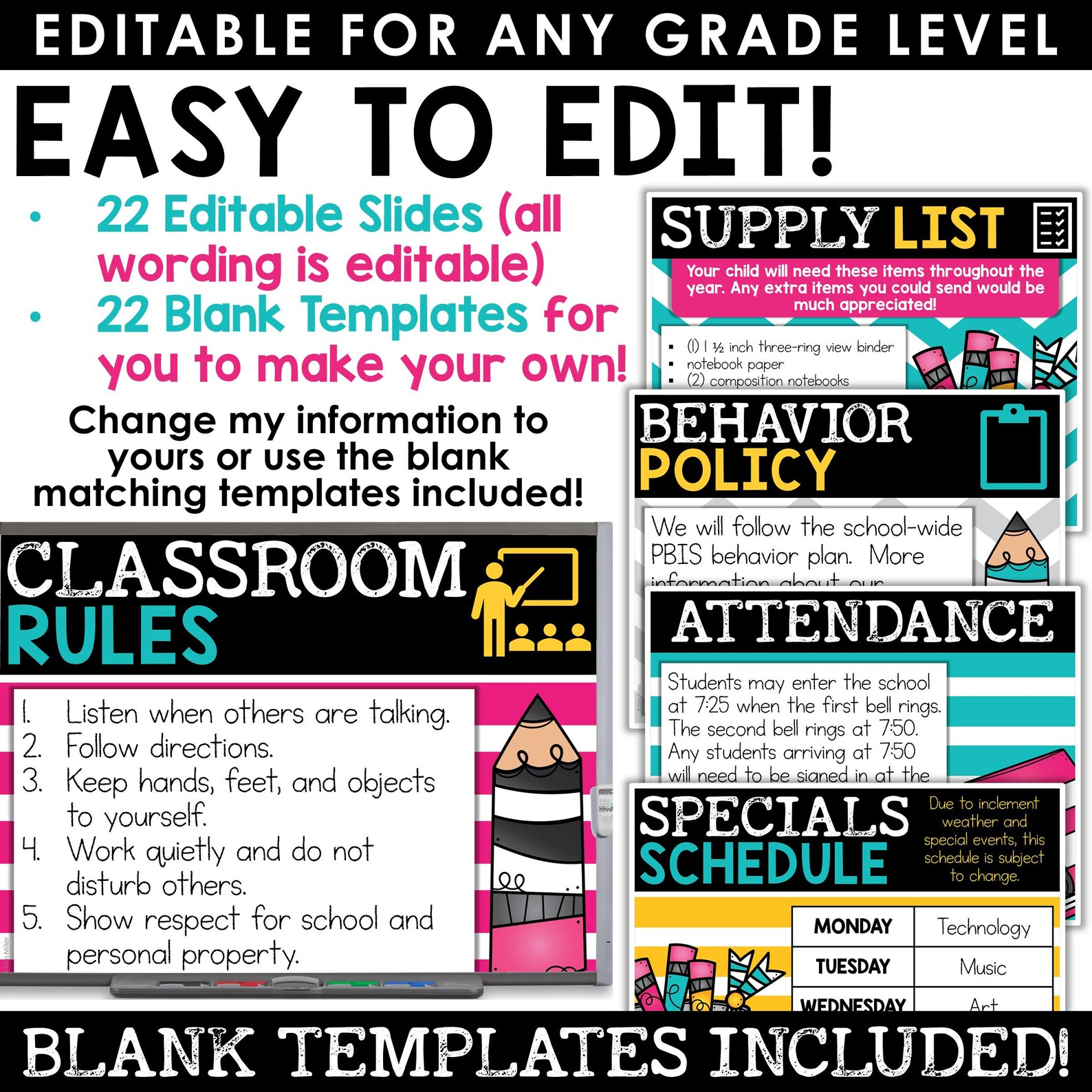Back to School Slides Templates EDITABLE | Meet the Teacher Slideshow ...