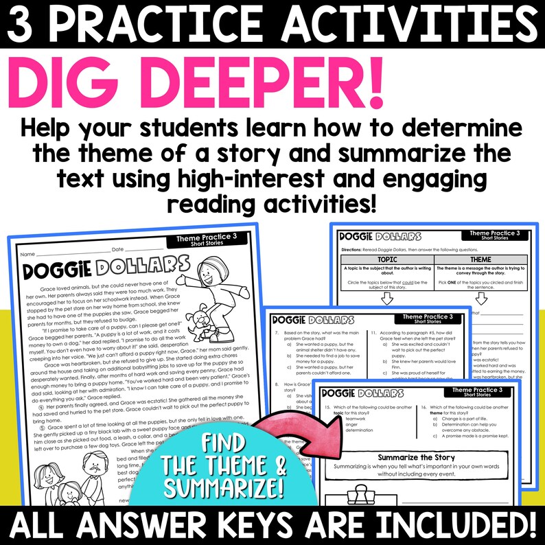Teaching Theme Worksheets, Short Stories for Kids, Finding Theme ...