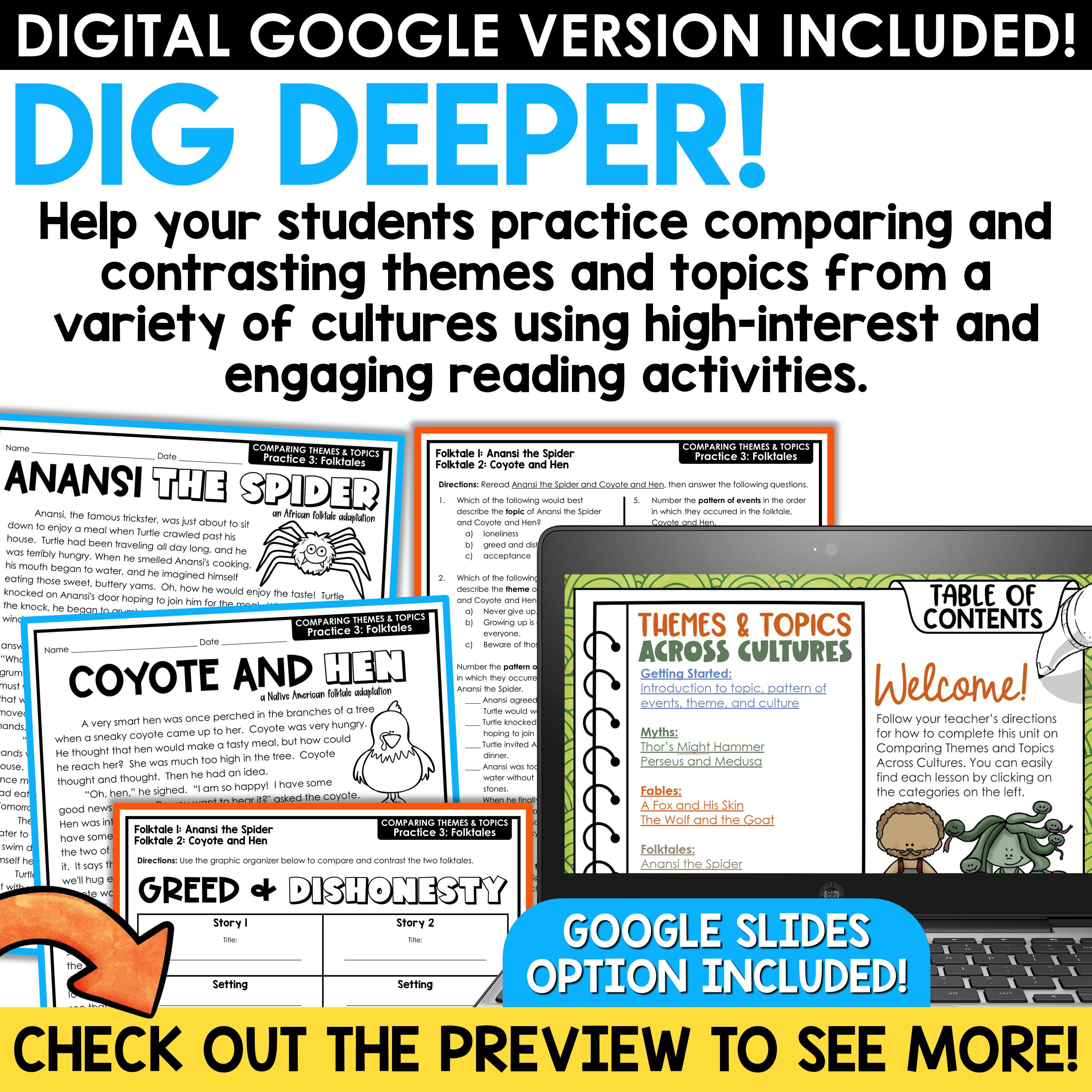 Compare and Contrast Themes Worksheets | Paired Texts Graphic ...