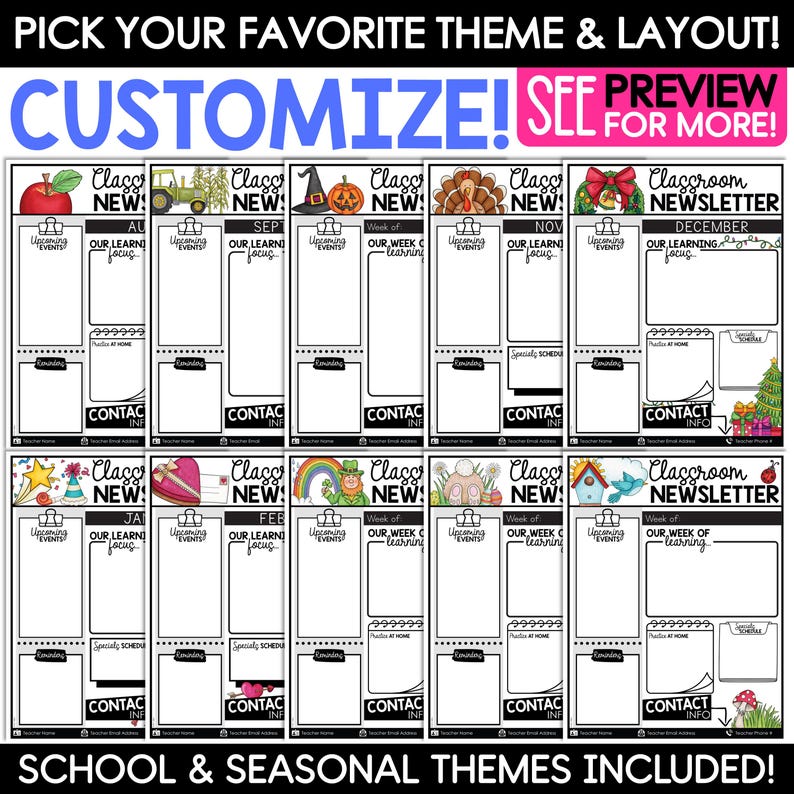 Editable Classroom Newsletters Monthly Weekly Templates for Parent ...