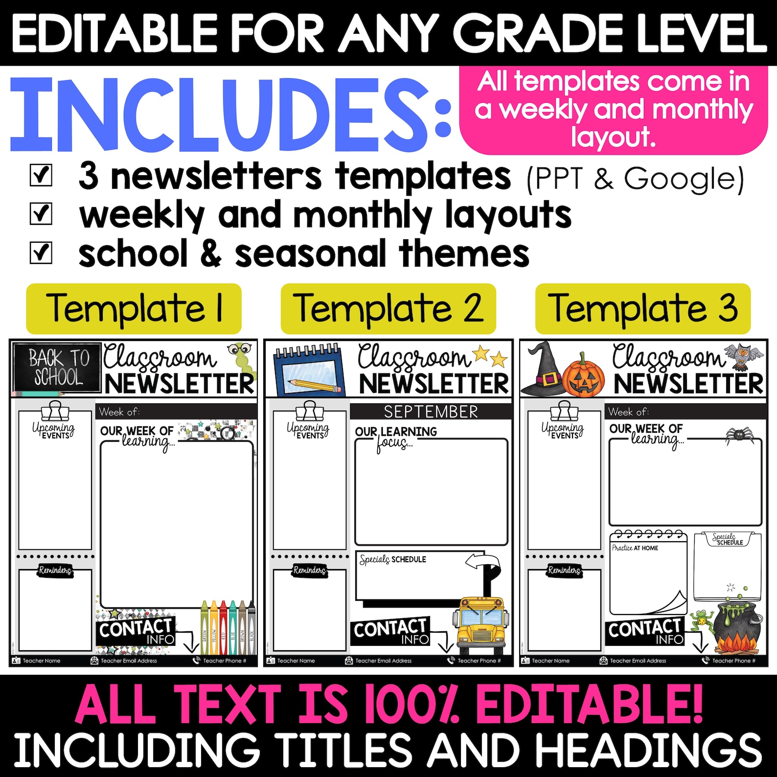 Editable Classroom Newsletters Monthly Weekly Templates for Parent ...