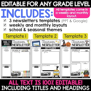 Editable Classroom Newsletters Monthly Weekly Templates for Parent ...
