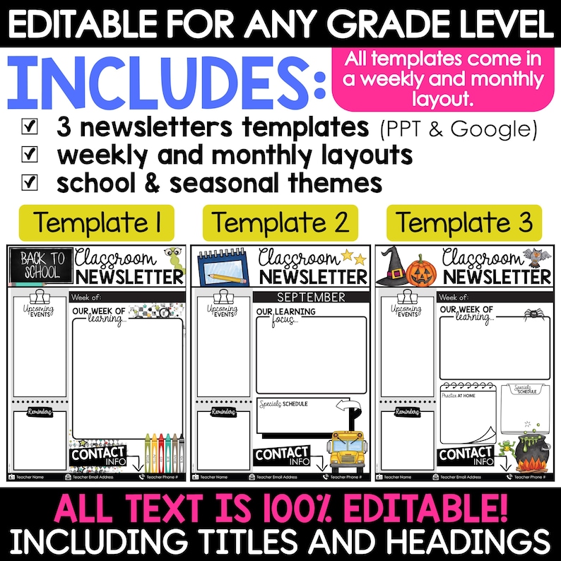 Editable Classroom Newsletters Monthly Weekly Templates for Parent ...