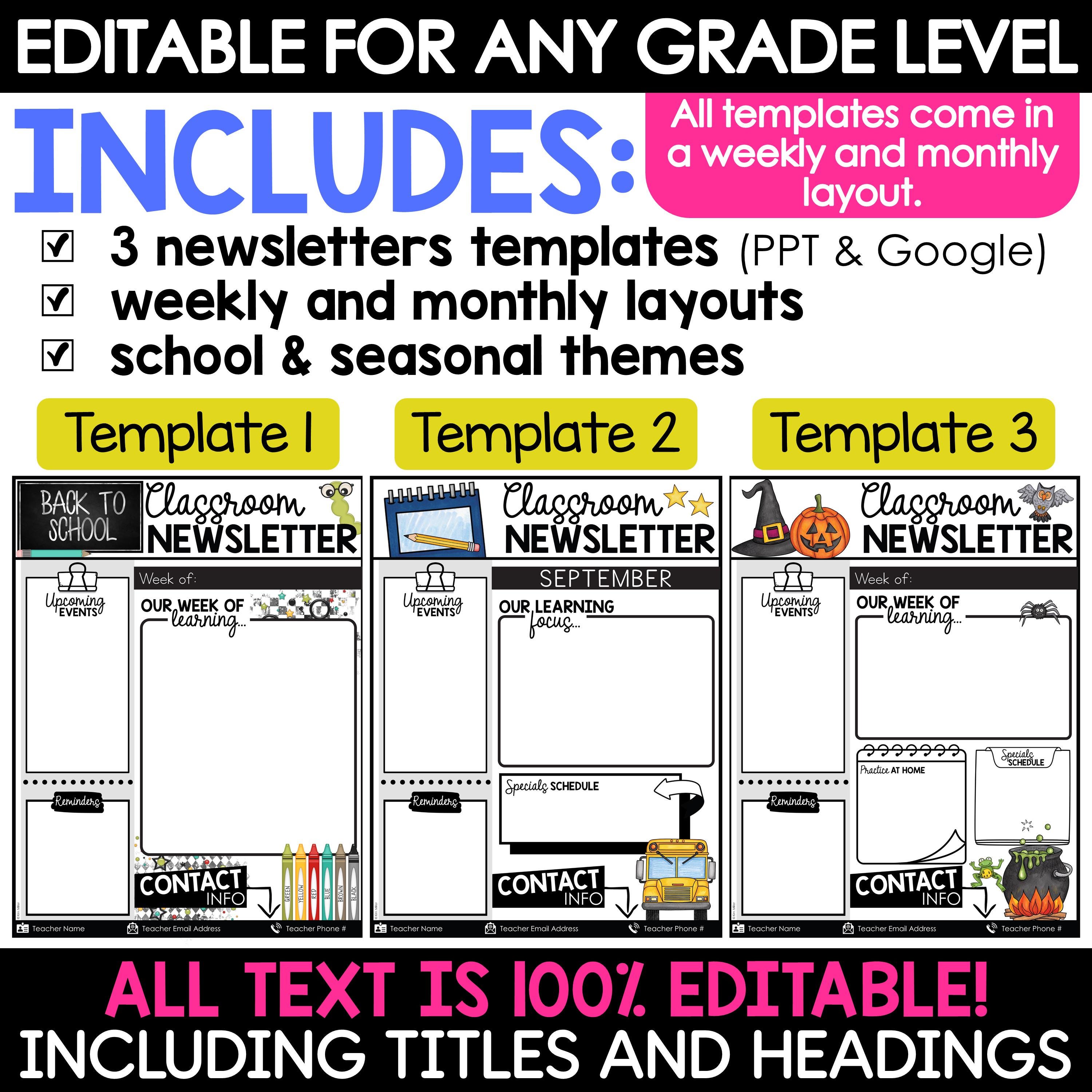 Editable Classroom Newsletters Monthly Weekly Templates for Parent ...