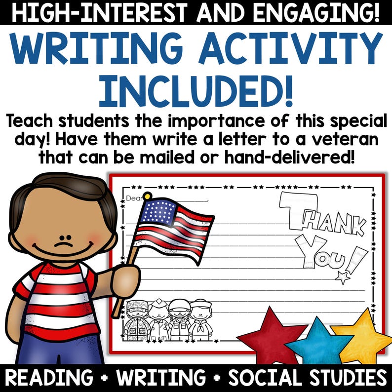 Veterans Day Reading Comprehension and Writing Prompts for Grades 3-5 ...
