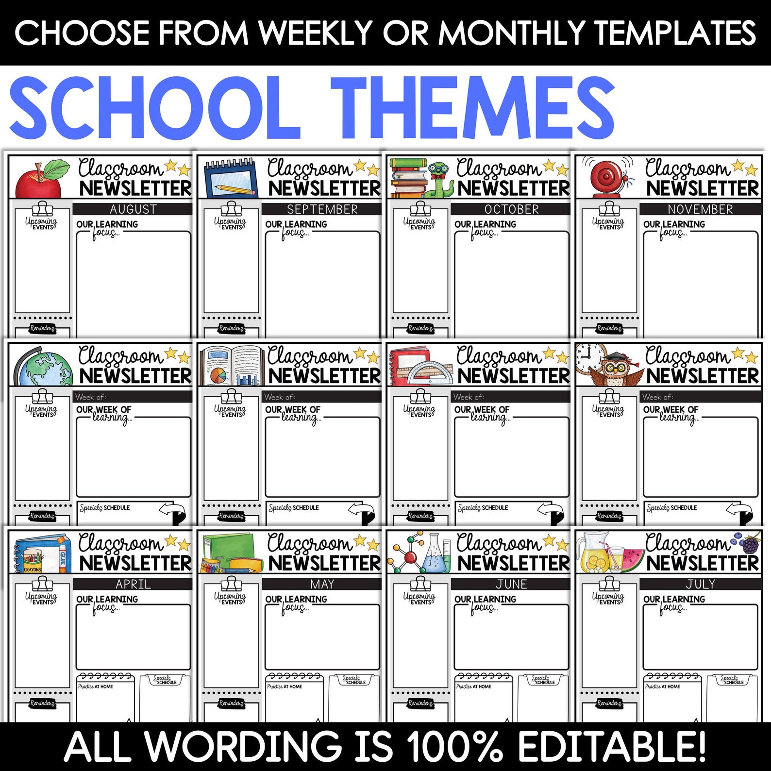 Editable Classroom Newsletters Monthly Weekly Templates for Parent ...