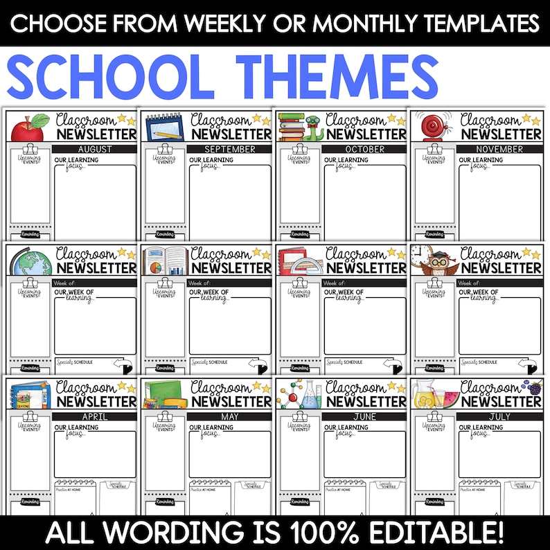 Editable Classroom Newsletters Monthly Weekly Templates for Parent ...