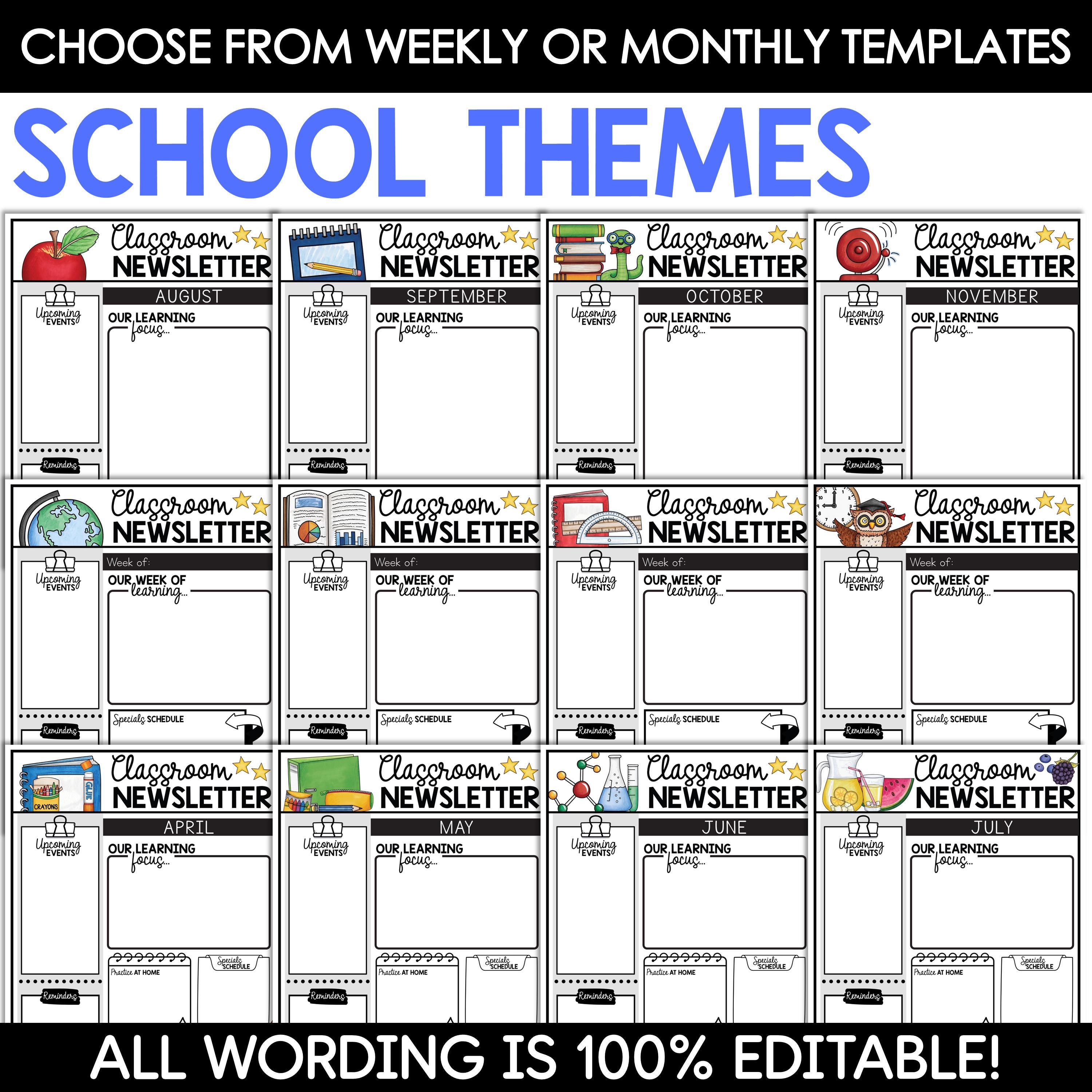 Editable Classroom Newsletters Monthly Weekly Templates for Parent ...